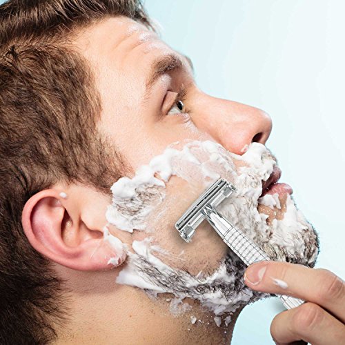MCS Premium Safety Razor Shaving Kit: Complete Wet Shave Set w/Double Edge Razor, Pure Badger Brush, Heavy Chrome Stand, Travel Case, Extra Blades & Gift Box (Black)