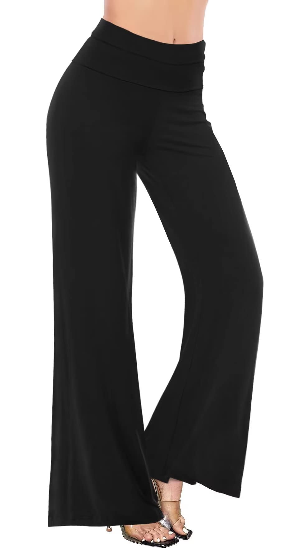 Hybrid & Company Women Palazzo Pants w/Fold Over Waist Band KPZ26932 M Black