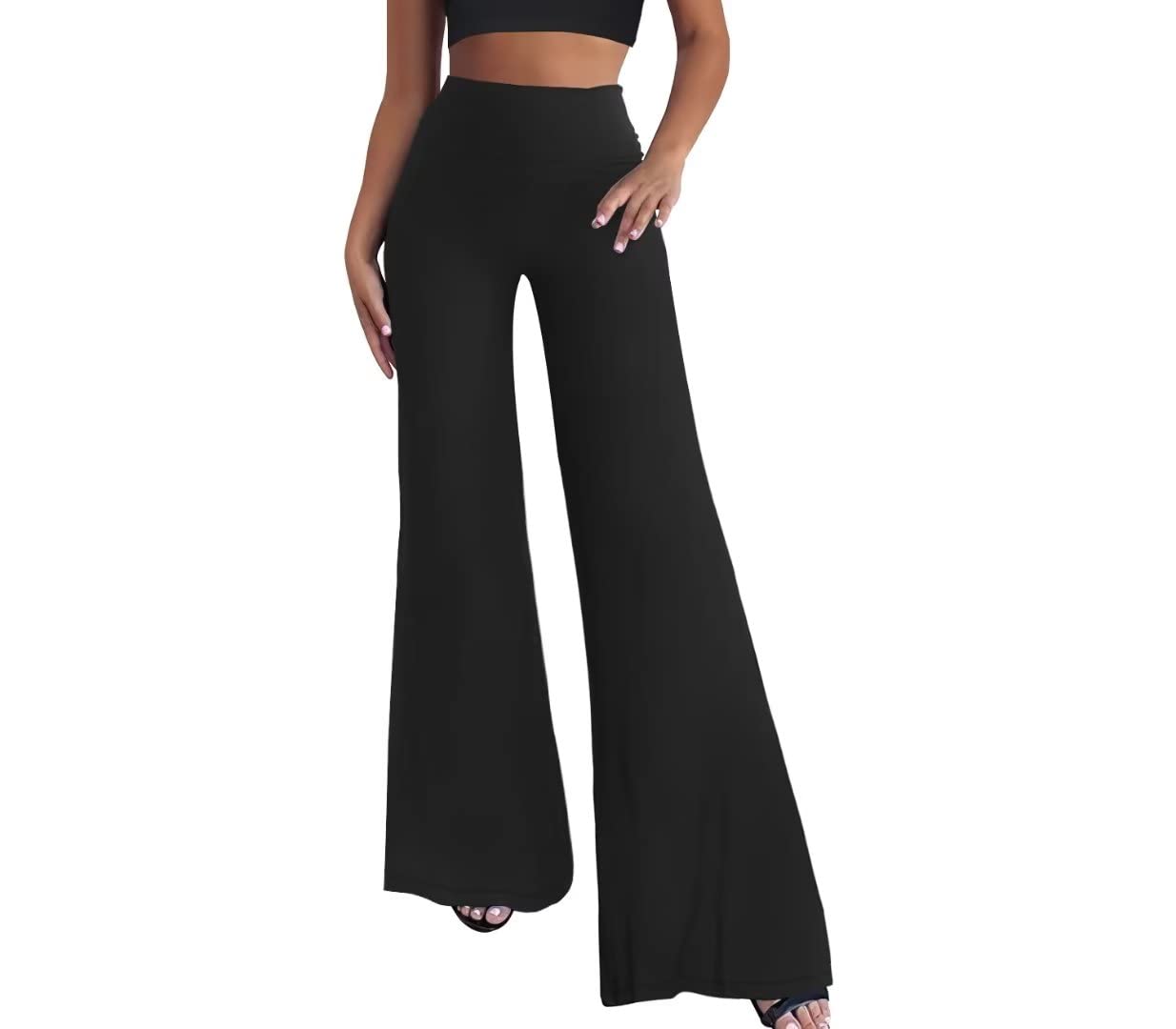 Hybrid & Company Women Palazzo Pants w/Fold Over Waist Band KPZ26932 M Black