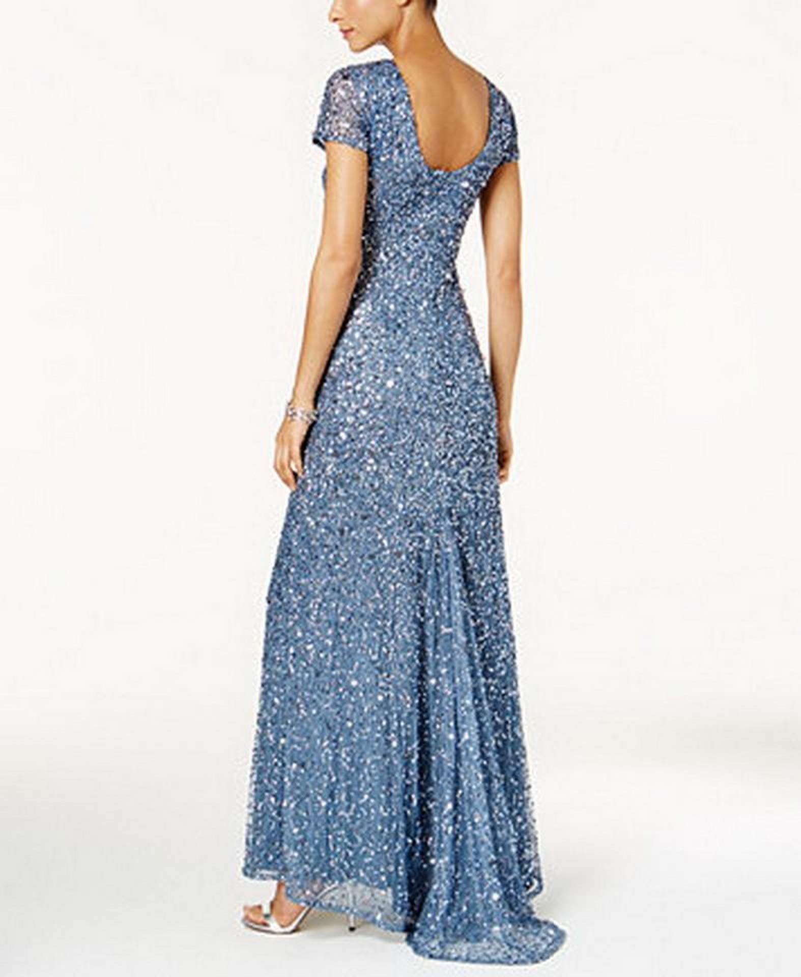 Adrianna Papell Women's Short-Sleeve All Over Sequin Gown, Nile, 14