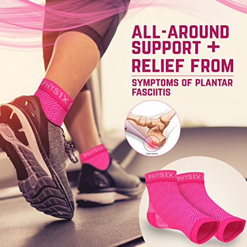 Physix Gear Sport Plantar Fasciitis Socks with Arch Support for Men & Women - Ankle Compression Sleeve, Toeless Compression Socks Foot Pain Relief, Ankle Swelling - Better than Night Splint, Pink L/XL