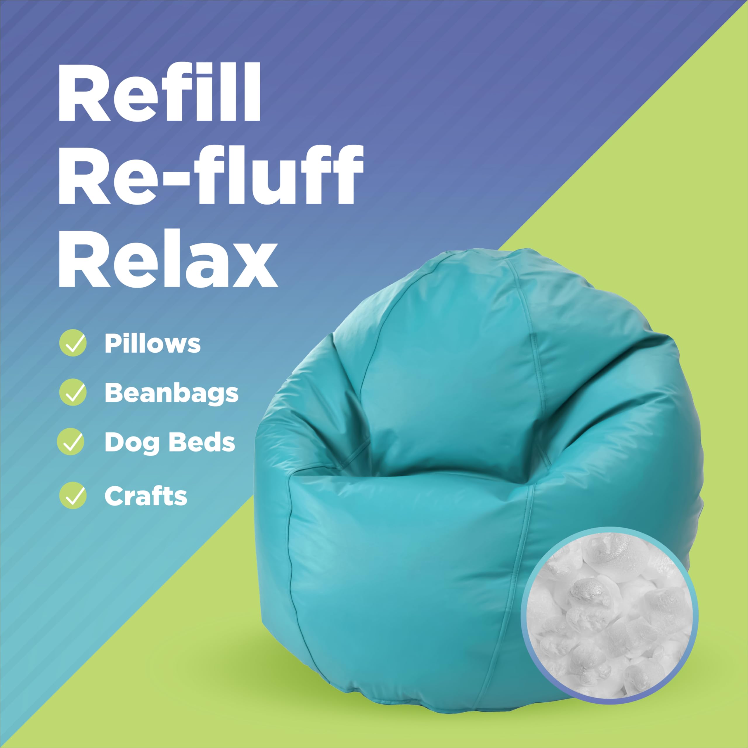 Bean Products Bean Bag Refill Beads - 100% Recycled New Polystyrene Filler Beads for Lasting Support - Poly Fill Beans - Versatile Filling for DIY Projects - Made in USA - 2 Cubic ft.