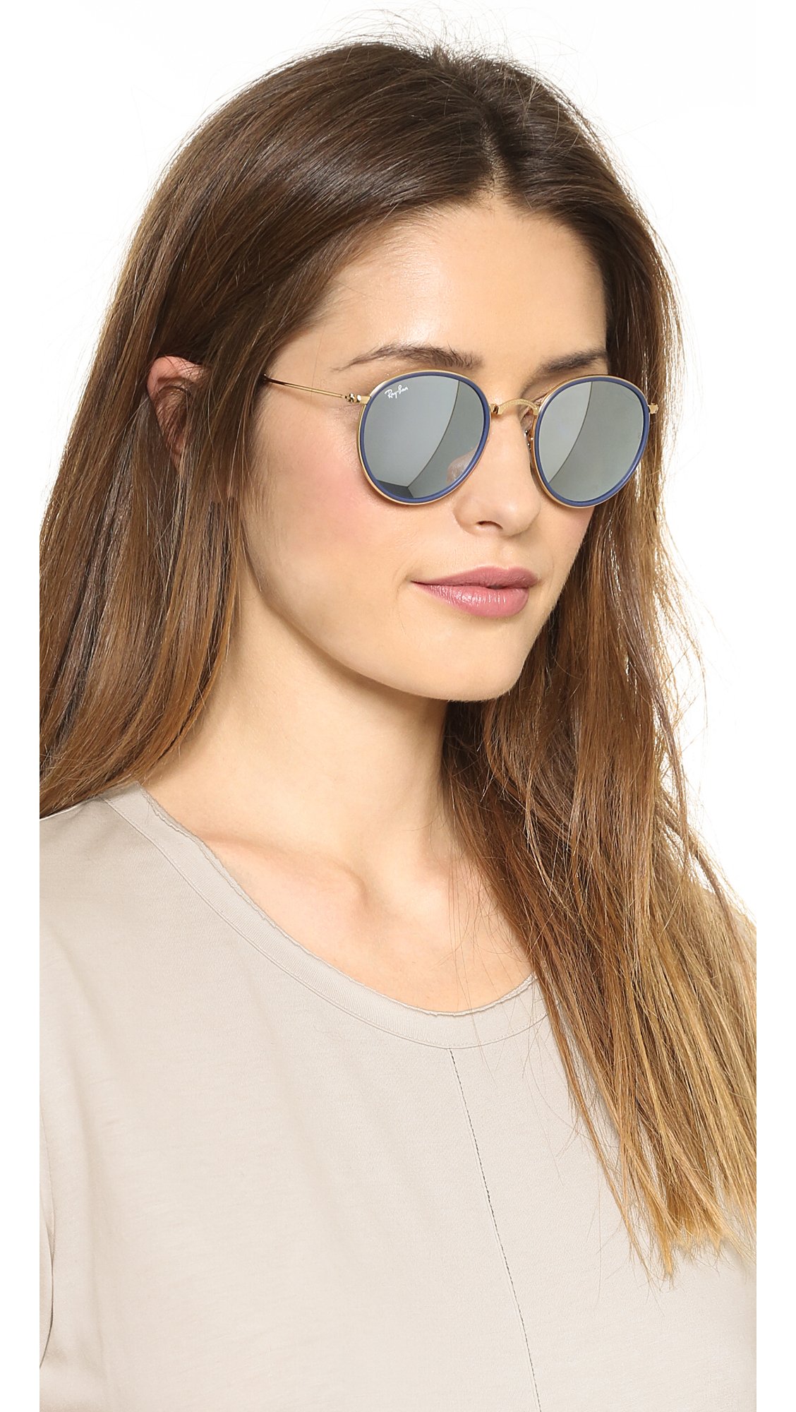 Ray-Ban Rb3517 Folding I Round Sunglasses, Gold/Light Green Mirrored Silver, 51 mm