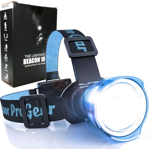Outdoor Pro Gear LED Headlamp Flashlight [3-AA Batteries Included] Magnifying Lens, Head Lamp for Camping, Caving, Search & Rescue, Super Bright Spotlight Headlight, Emergency Supplies (Blue)