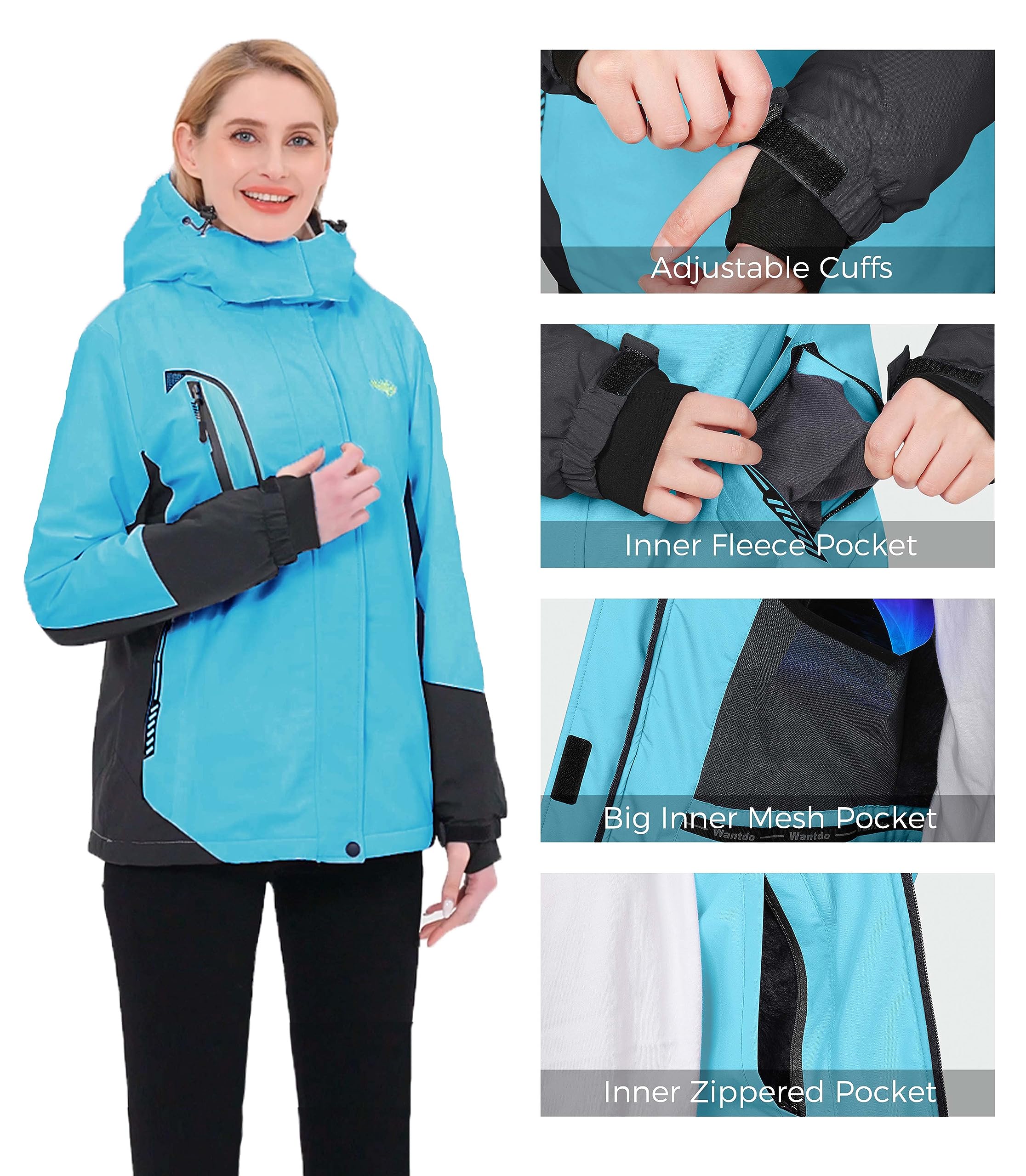 Wantdo Women's Waterproof Mountain Jacket Fleece Outdoor Coat US XL Blue X-Large