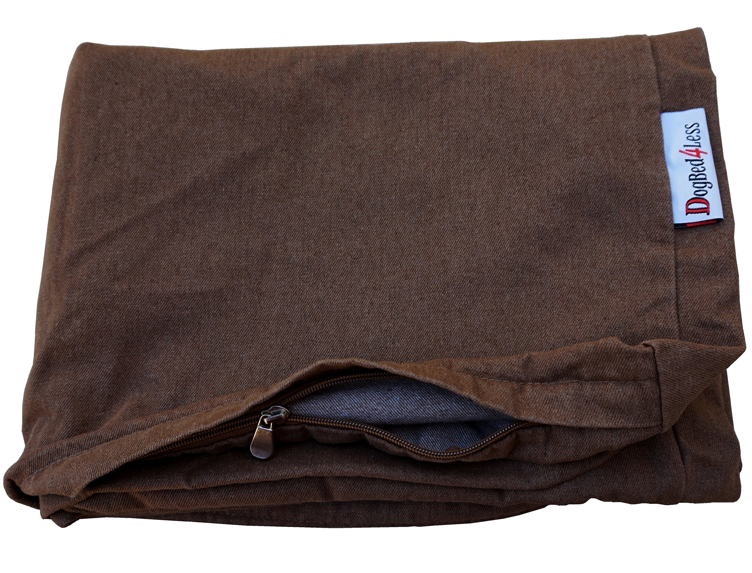 Dogbed4less 55X47X4 Inches Heavy Duty Brown Color Denim Jean Dog Pet Bed External Zipper Cover - Replacement Cover only