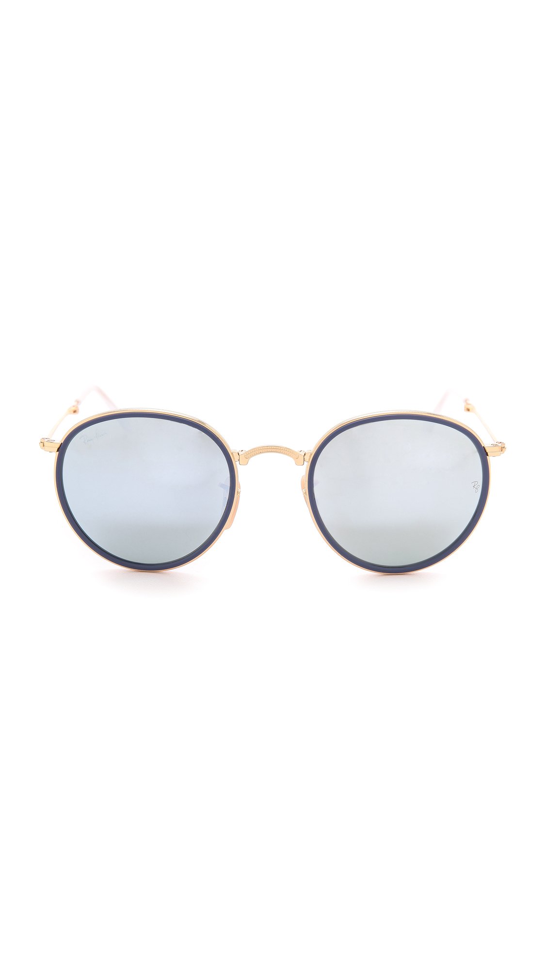 Ray-Ban Rb3517 Folding I Round Sunglasses, Gold/Light Green Mirrored Silver, 51 mm