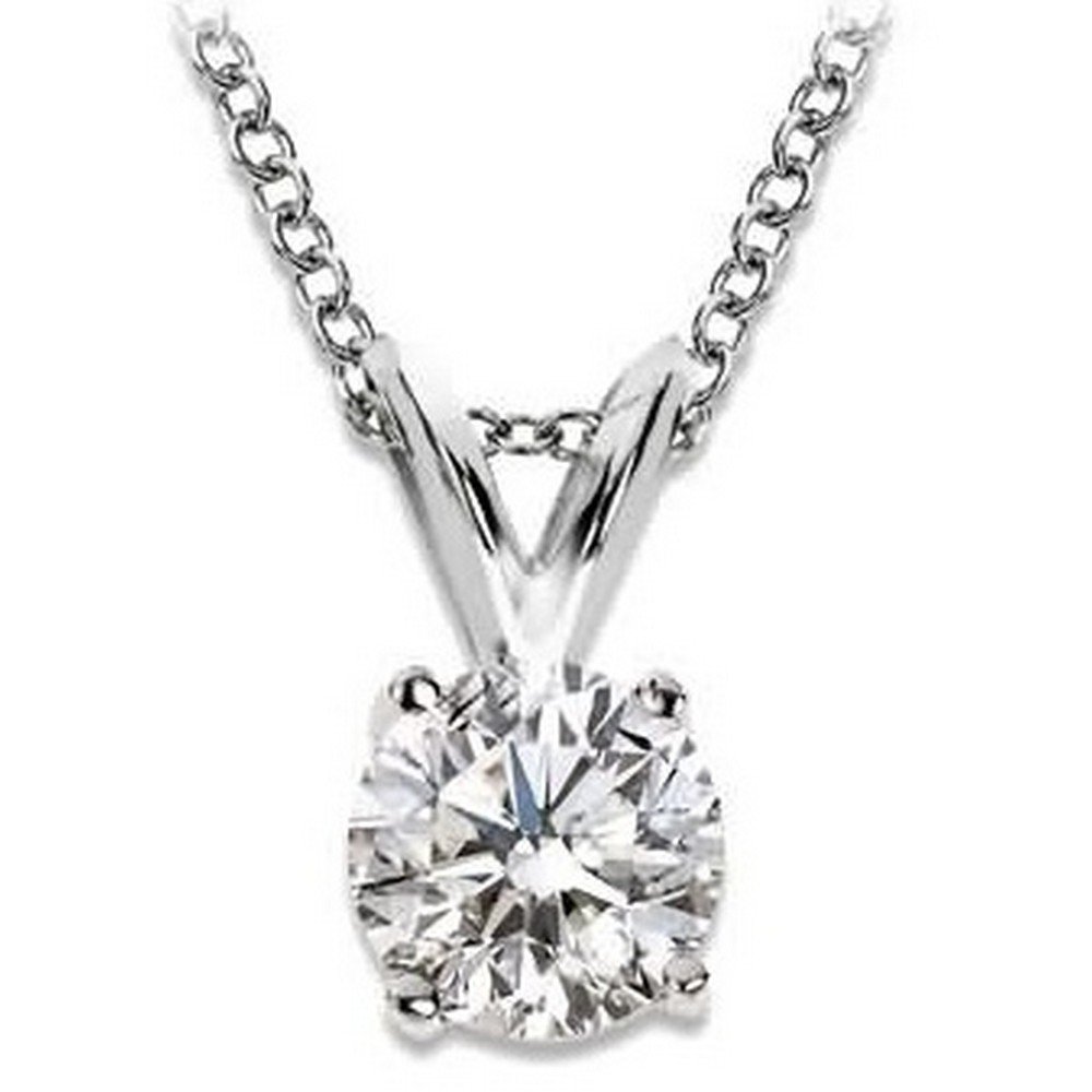 1 Carat 4 Prong Solitaire Basket Diamond Pendant Necklace 14K White Gold (K, I1, 1 ctw)