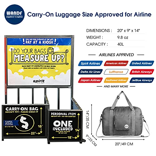 WANDF For Spirit Airlines Personal Item Bag 18x14x8 Foldable Travel Duffel Carry on Weekender Overnight for Women Men