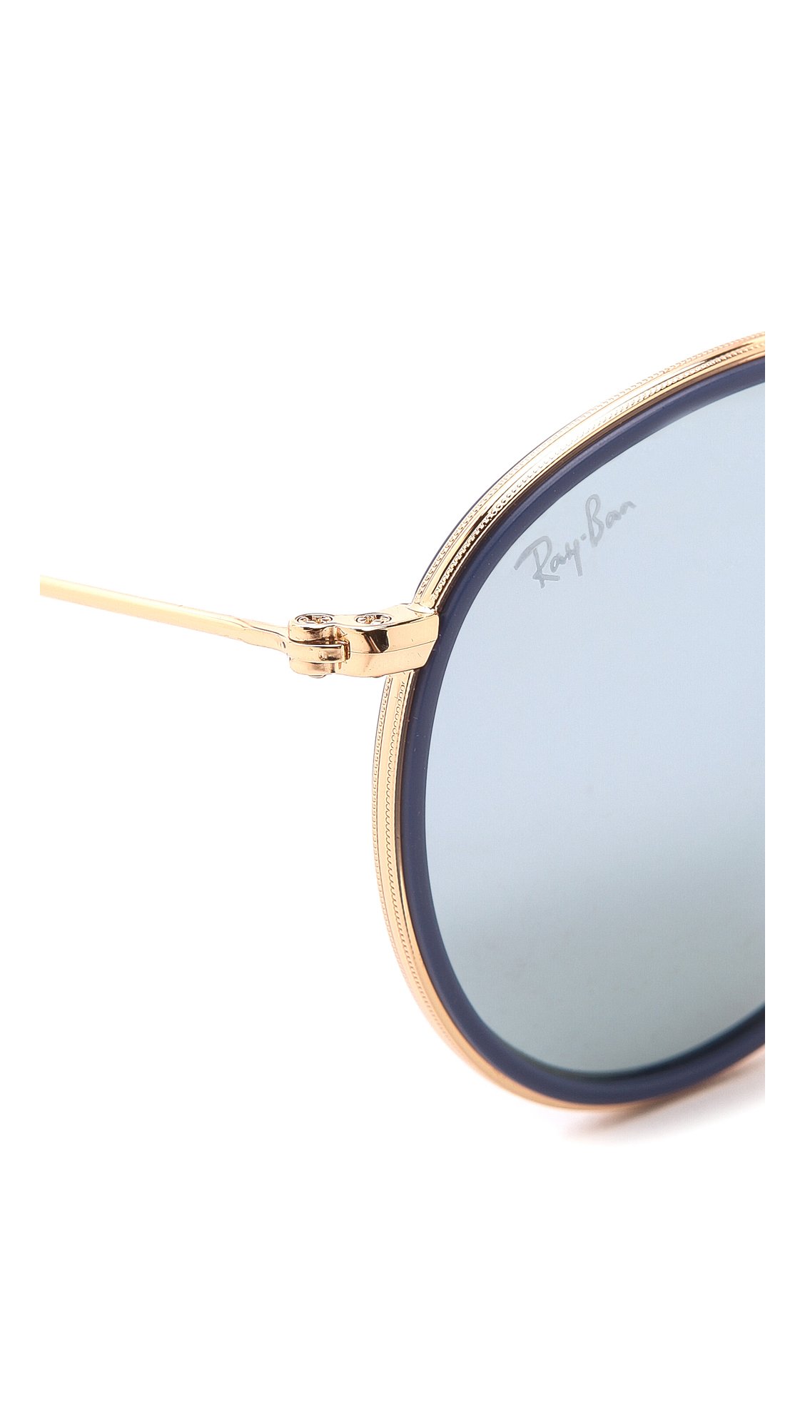 Ray-Ban Rb3517 Folding I Round Sunglasses, Gold/Light Green Mirrored Silver, 51 mm