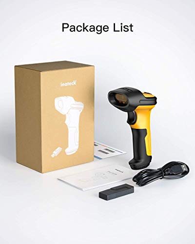Barcode Scanner, Inateck Wireless Scanner, 2.4 GHz Adapter, 2600mAh Battery, 60M Range, Automatic Scanning, P6