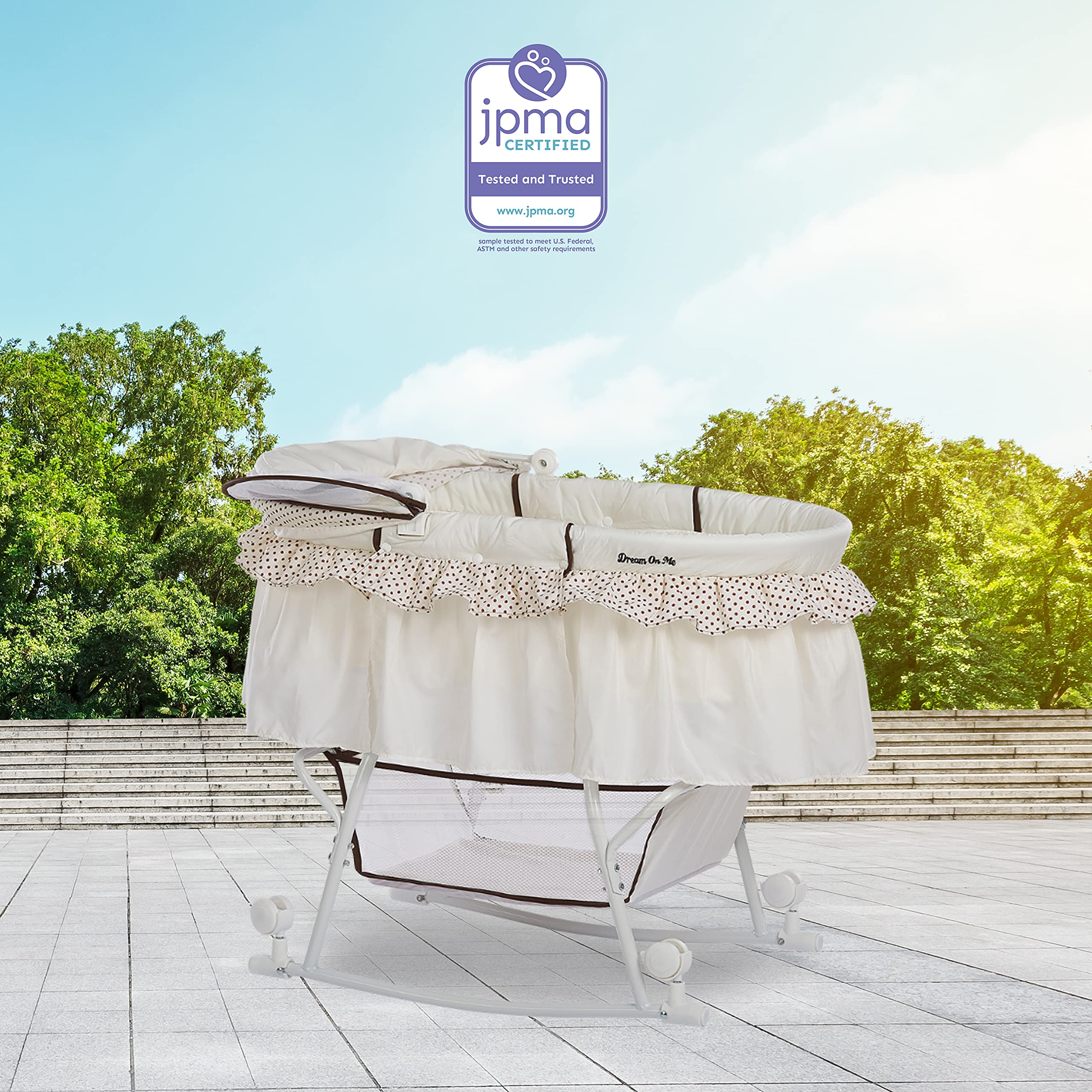 Dream On Me Lacy Portable 2-in-1 Bassinet & Cradle in Cream, Lightweight Baby Bassinet with Storage Basket, Adjustable and Removable Canopy