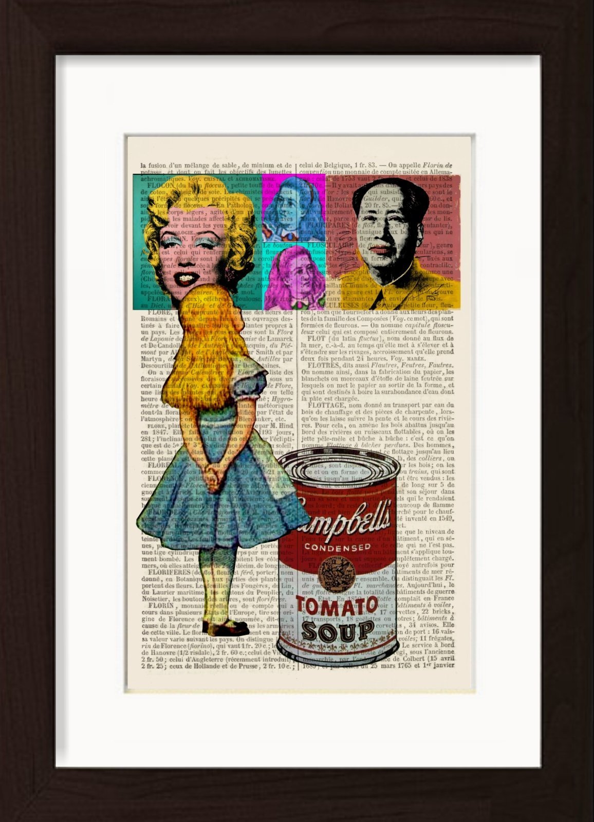 Alice In Wonderland Meets Andy Warhol’s Chairman Mao Marilyn Monroe And Herself Mounted/Matted Dictionary Art Ready To Frame Print