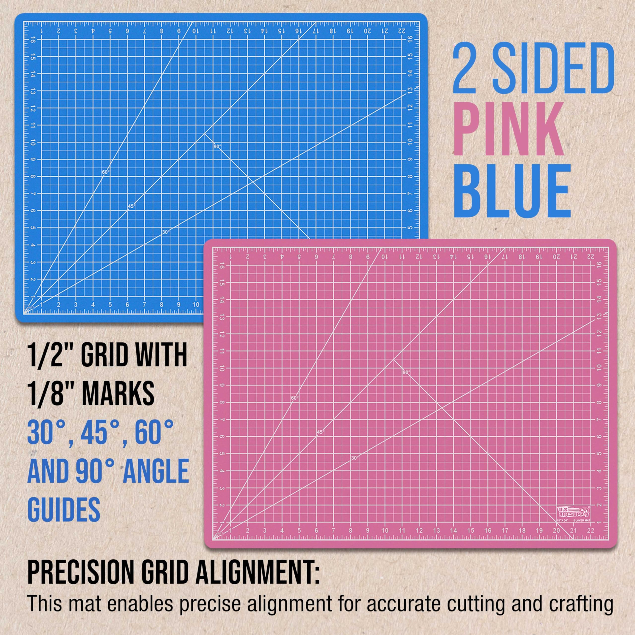 U.S. Art Supply 18" x 24" Pink/Blue Professional Self Healing 5-Ply Double Sided Durable Non-Slip Cutting Mat Great for Scrapbooking, Quilting, Sewing and all Arts & Crafts Projects