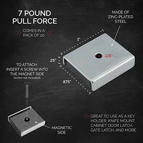 Master Magnetics Ceramic Latch Magnet Assemblies - Rectangular with Center Hole, Zinc Plated, 1" Length, 0.875" Width, 0..25" Height, 7 Pound Pull, Silver, Pack of 20, CA403CNX20