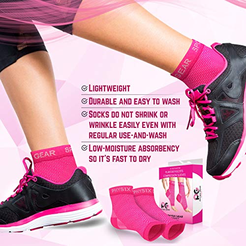 Physix Gear Sport Plantar Fasciitis Socks with Arch Support for Men & Women - Ankle Compression Sleeve, Toeless Compression Socks Foot Pain Relief, Ankle Swelling - Better than Night Splint, Pink L/XL