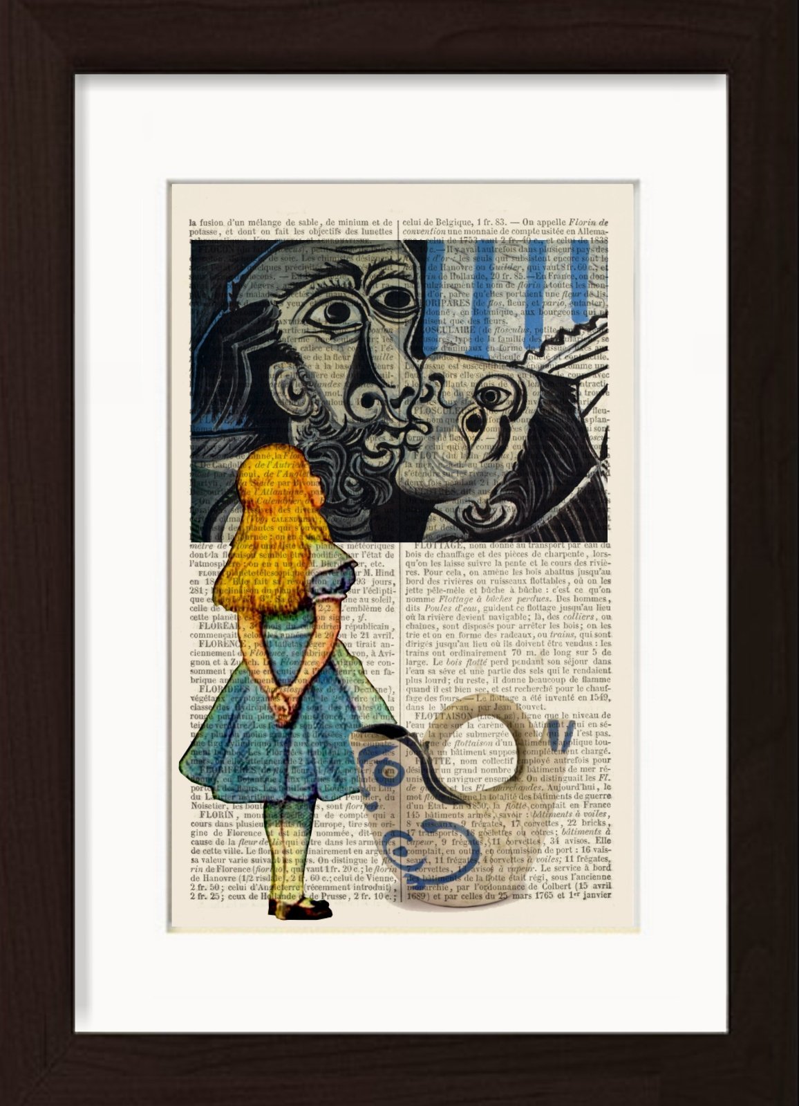 Alice In Wonderland Meets Pablo Picasso’s The Kiss Mounted/Matted Dictionary Art Ready To Frame Print