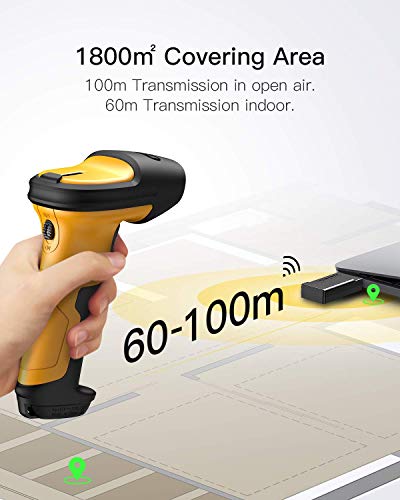 Barcode Scanner, Inateck Wireless Scanner, 2.4 GHz Adapter, 2600mAh Battery, 60M Range, Automatic Scanning, P6