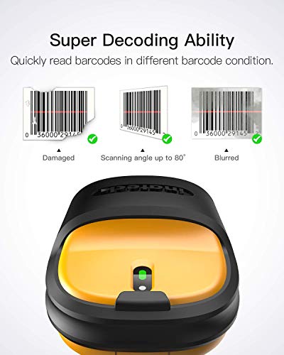 Barcode Scanner, Inateck Wireless Scanner, 2.4 GHz Adapter, 2600mAh Battery, 60M Range, Automatic Scanning, P6