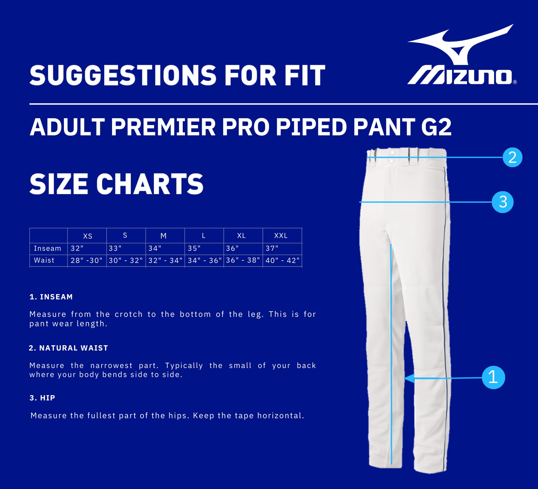 Mizuno mens Mizuno Premier Pro Piped Pant G2 XS White Royal, White/Royal, X-Small US