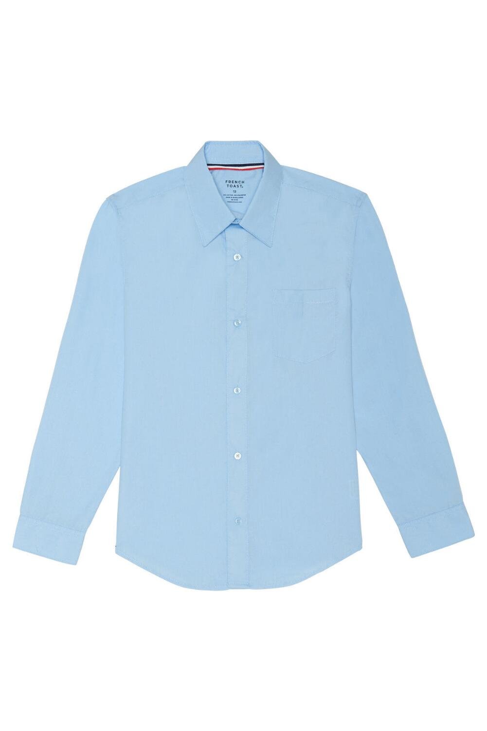 French Toast Boys' Long Sleeve Classic Dress Shirt (Standard & Husky), Light Blue, 4T