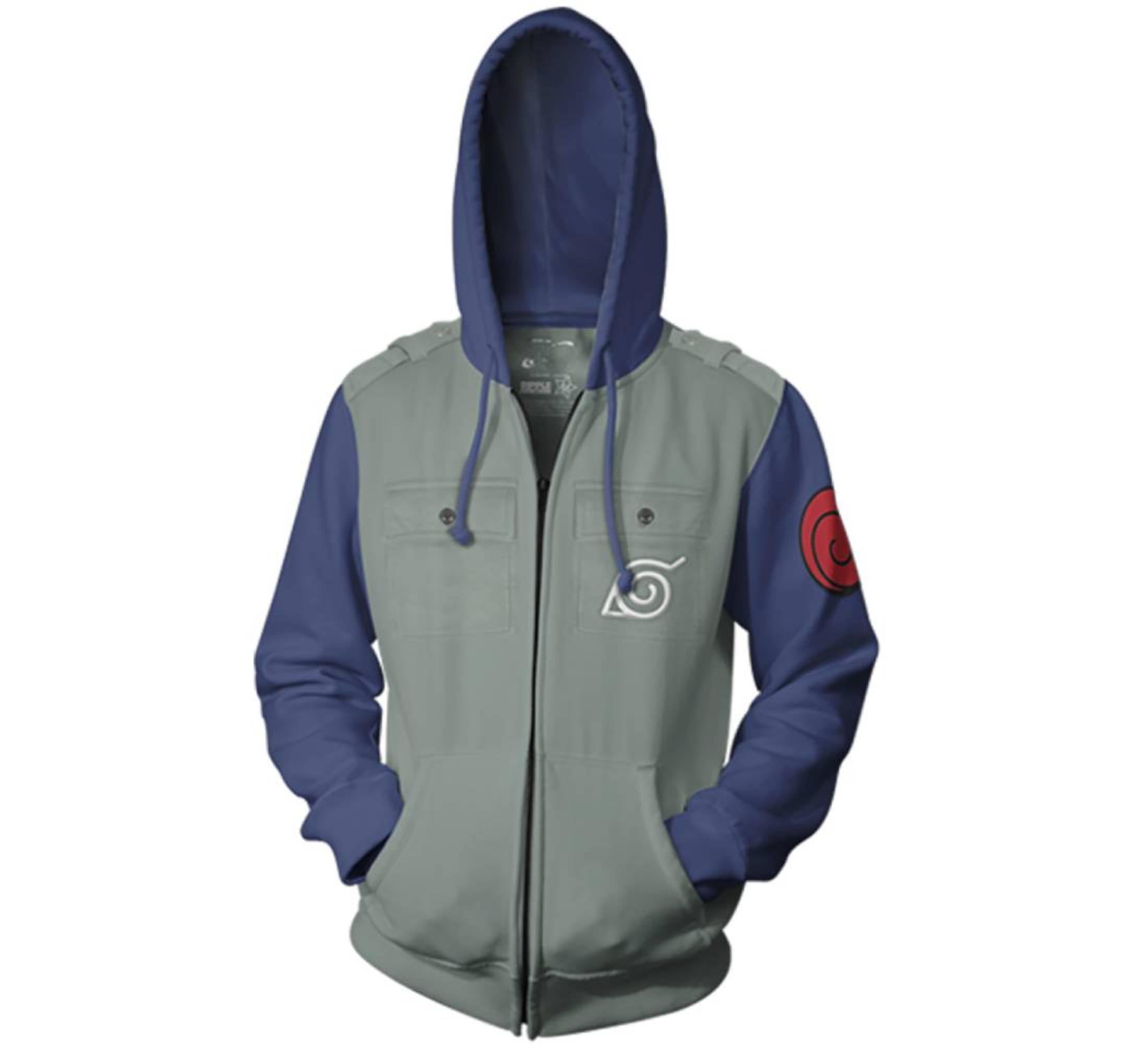 Ripple Junction Naruto Shippuden Men's Full Zip Up Hooded Sweatshirt Kakashi Hatake Anime Zippered Fleece Hoodie Olive Medium