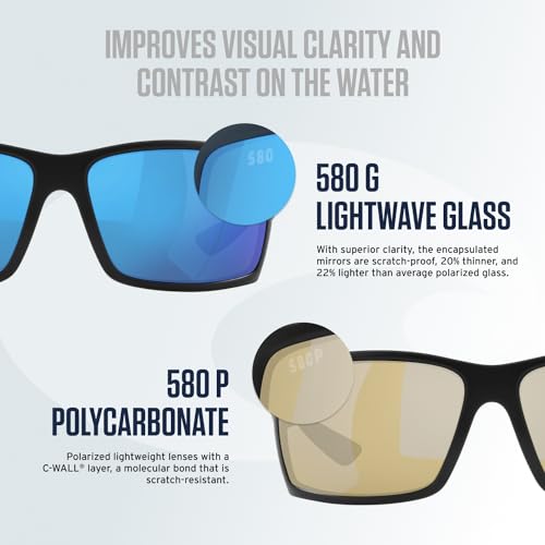 Costa Man Sunglasses Blackout Frame, Blue Mirror Lenses, 65MM