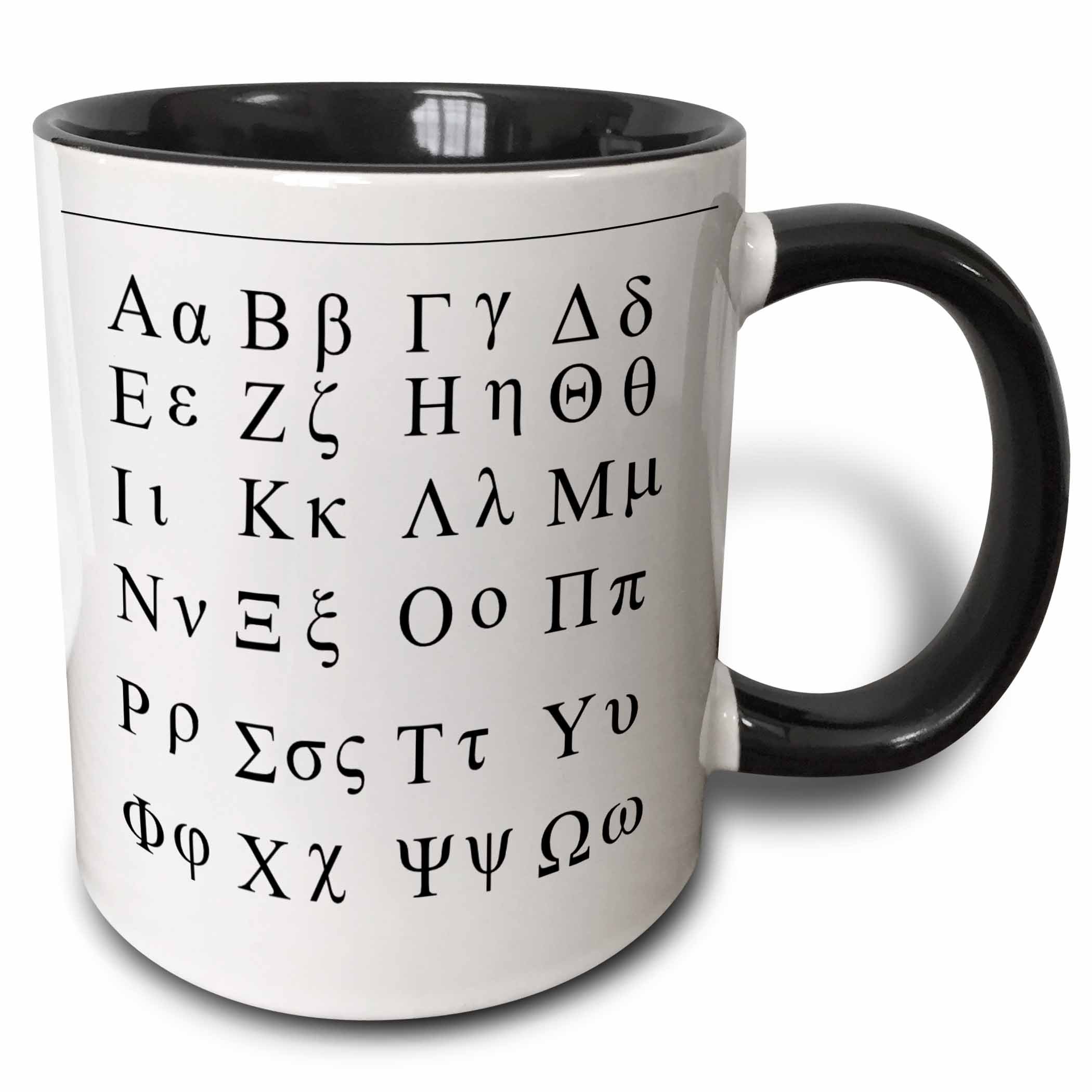 3dRose mug_38168_4 "Greek Alphabet" Two Tone Black Mug, 11 oz, Multicolor