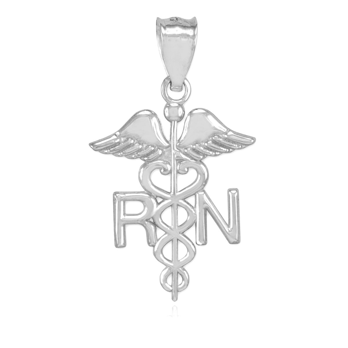 925 Sterling Silver Caduceus RN Charm Registered Nurse Pendant Necklace, 18"