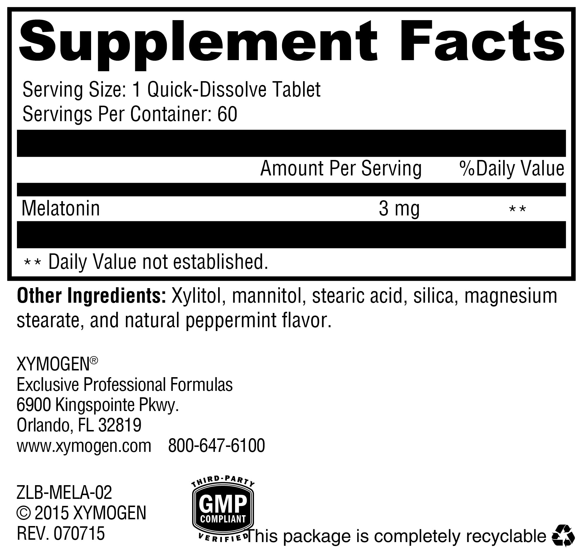 XYMOGEN Melatonin - Peppermint Lozenges - 3mg Melatonin Supplement for Nighttime, Antioxidant + Immune Support (60 Quick-Dissolve Tablets)