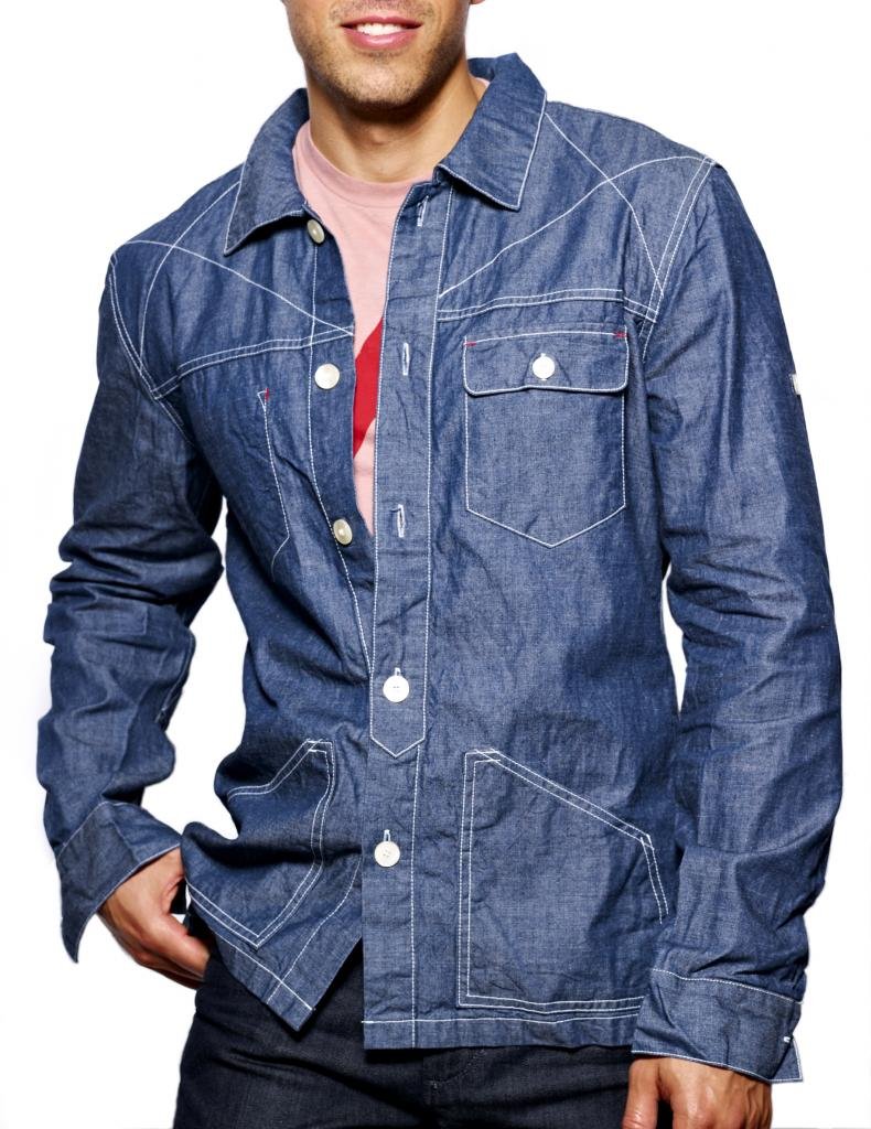 Doberman Menswear Men's Buckle-Back Denim Shirt-L-Indigo Blue