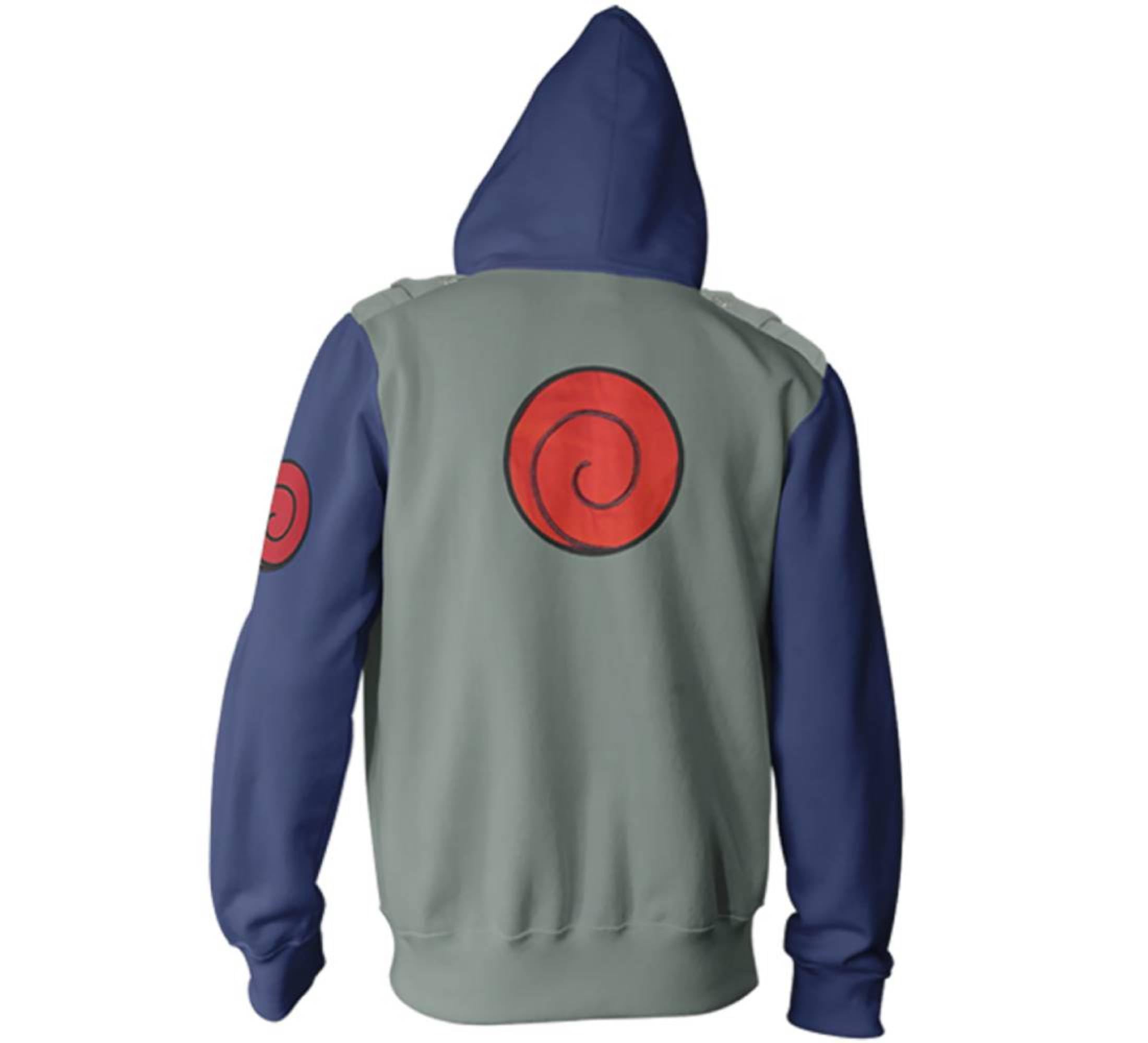 Ripple Junction Naruto Shippuden Men's Full Zip Up Hooded Sweatshirt Kakashi Hatake Anime Zippered Fleece Hoodie Olive Medium