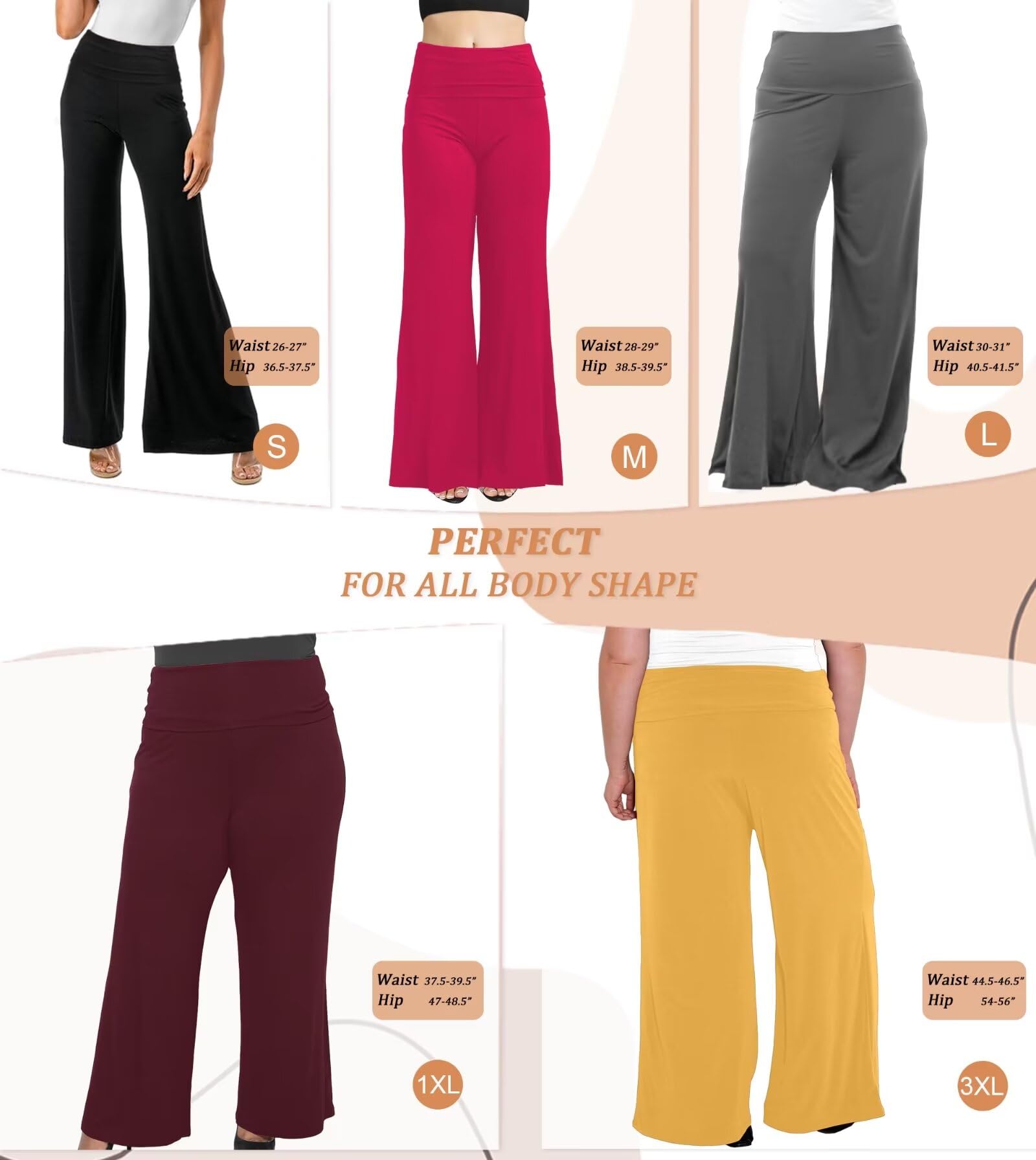 Hybrid & Company Women Palazzo Pants w/Fold Over Waist Band KPZ26932 M Black