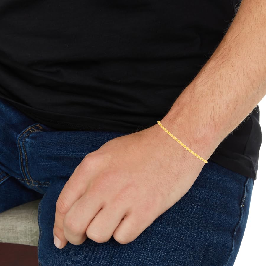 Floreo 10k Yellow Gold 2.5mm Hollow Rope Chain Bracelet or Anklet 9 Inch