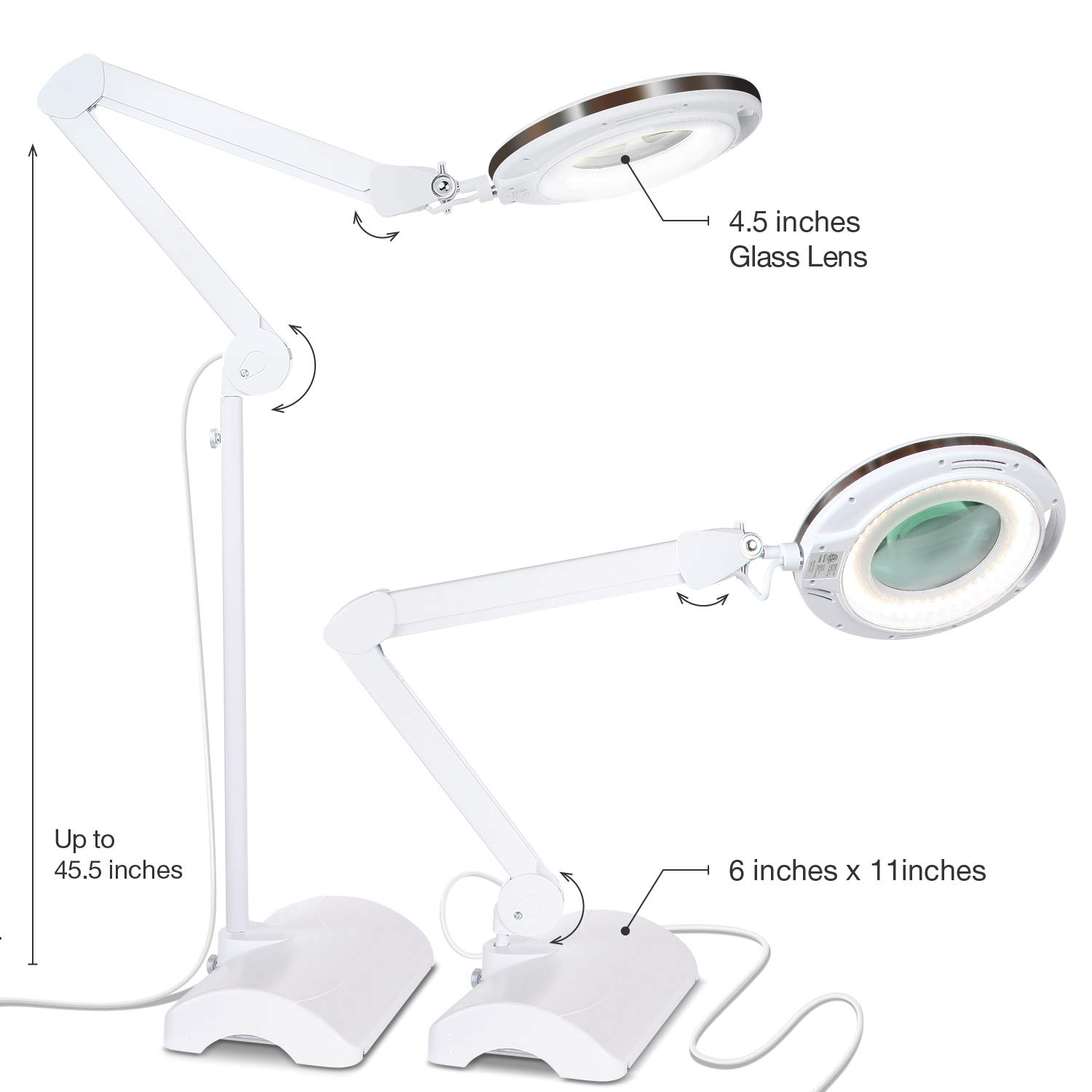Brightech LightView Pro 2 in 1 Magnifying Floor Lamp & Table Lamp - Hands Free Magnifier with Bright LED Light for Reading - Work light With Adjustable Arms - Standing Mag Lamp