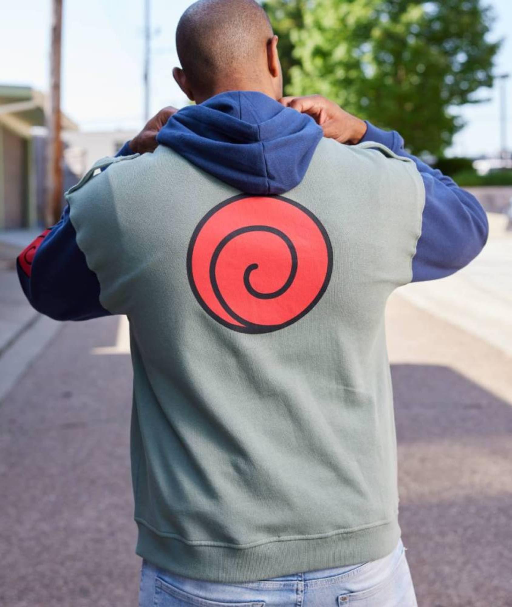 Ripple Junction Naruto Shippuden Men's Full Zip Up Hooded Sweatshirt Kakashi Hatake Anime Zippered Fleece Hoodie Olive Medium
