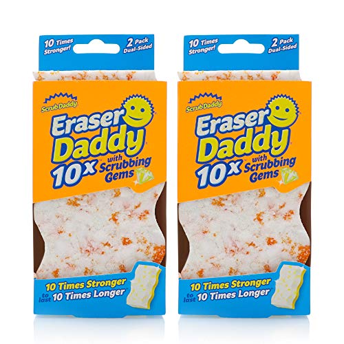 Scrub Daddy - Eraser Daddy 10x with Scrubbing Gems Dual-Sided Scrubber and Eraser, Lasts 10x Longer Than Ordinary Melamine Erasers, Water Activated, Dual Sided, Ergonomic, 2ct (Pack of 2)