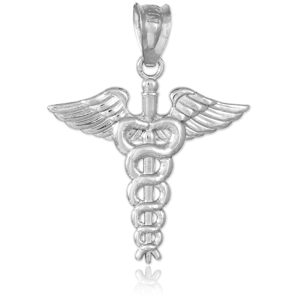 Claddagh Gold 925 Sterling Silver Caduceus Charm Pendant Necklace, 16"