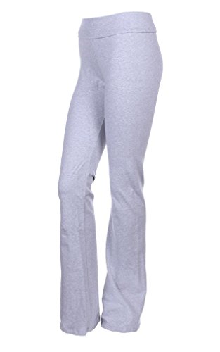 T Party Thick Cotton Yoga Pants with Fold Over Waistband, Large, Heather Gray