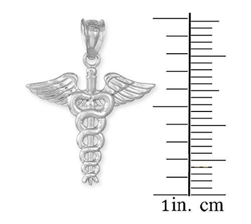 Claddagh Gold 925 Sterling Silver Caduceus Charm Pendant Necklace, 16"