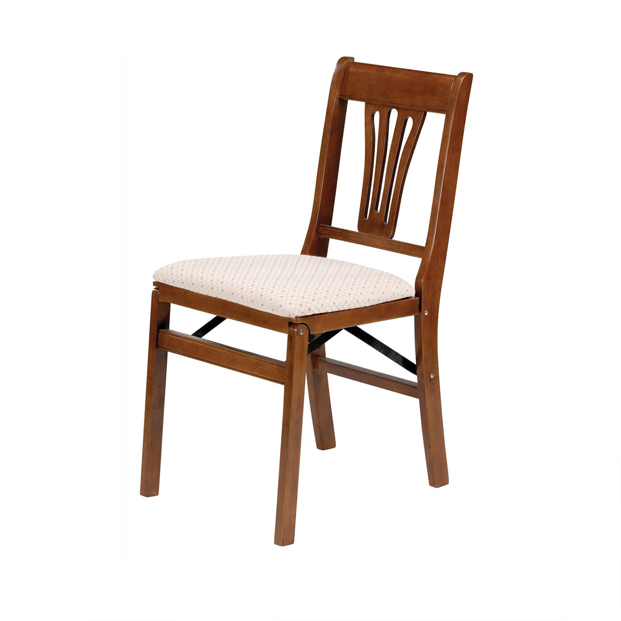 MECO Stakmore Urn Premium Solid Wood Dining Table Folding Chair Set with Fabric Padded Upholstered Seat, Fruitwood/Blush (2 Pack)