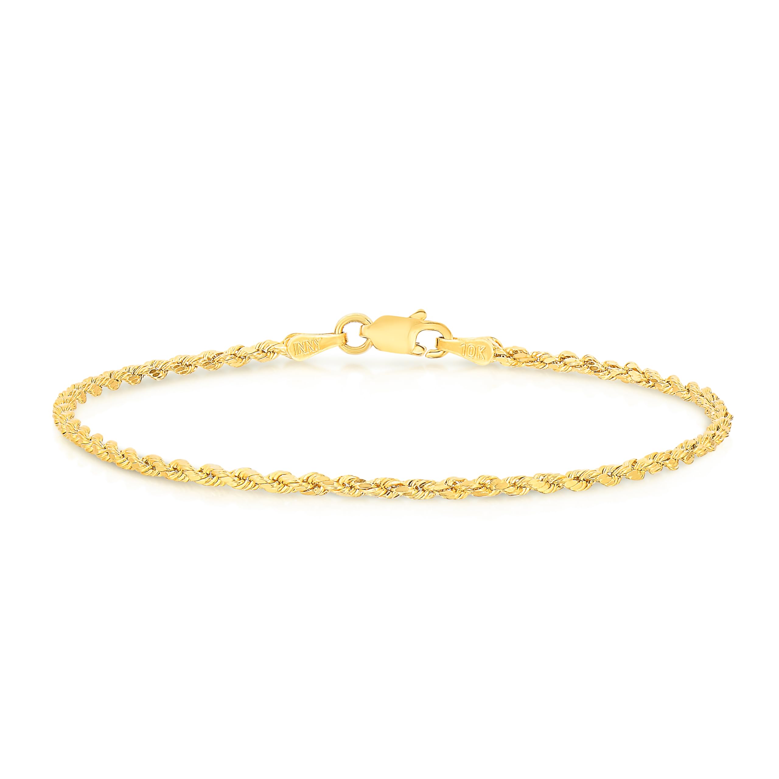 Floreo 10k Yellow Gold 2.5mm Hollow Rope Chain Bracelet or Anklet 9 Inch