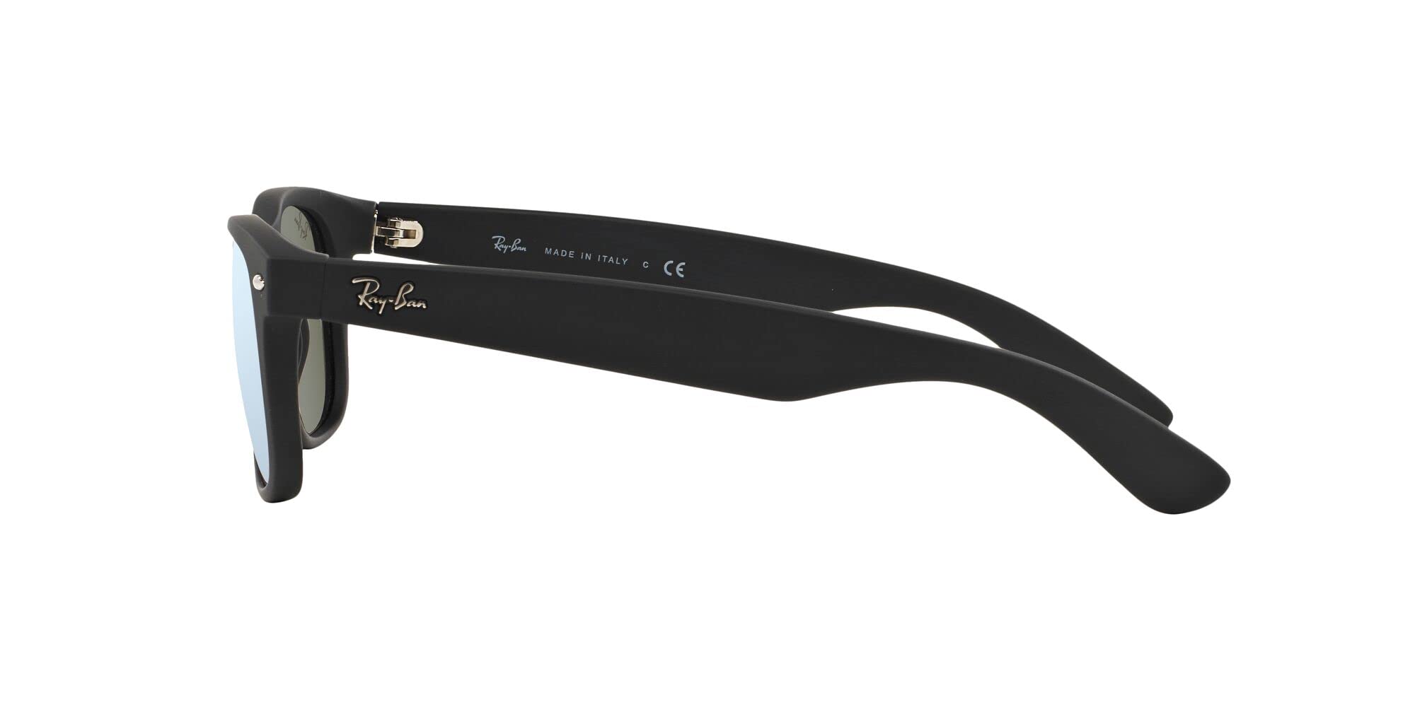 Ray-Ban RB2132 New Wayfarer Square Sunglasses, Rubber Black/Light Green Mirrored Silver, 52 mm