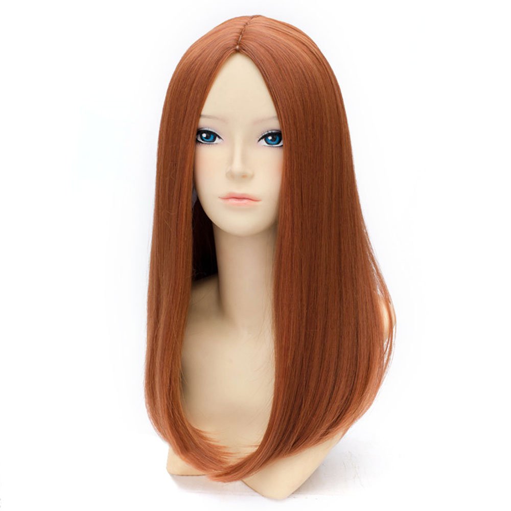 RightOn 20 Inches Dark Orange Wig Long Straight Hair Cosplay Costume Party Wig with Hairnet