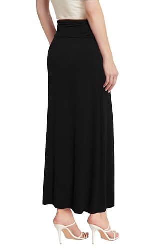 Hybrid & Company - Women's Maxi Skirt W/ Fold Over Waist Band - Made in the USA, Black, Large