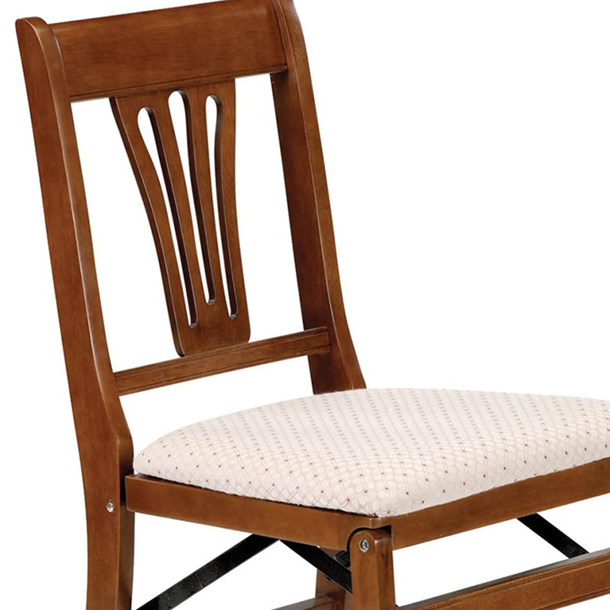 MECO Stakmore Urn Premium Solid Wood Dining Table Folding Chair Set with Fabric Padded Upholstered Seat, Fruitwood/Blush (2 Pack)