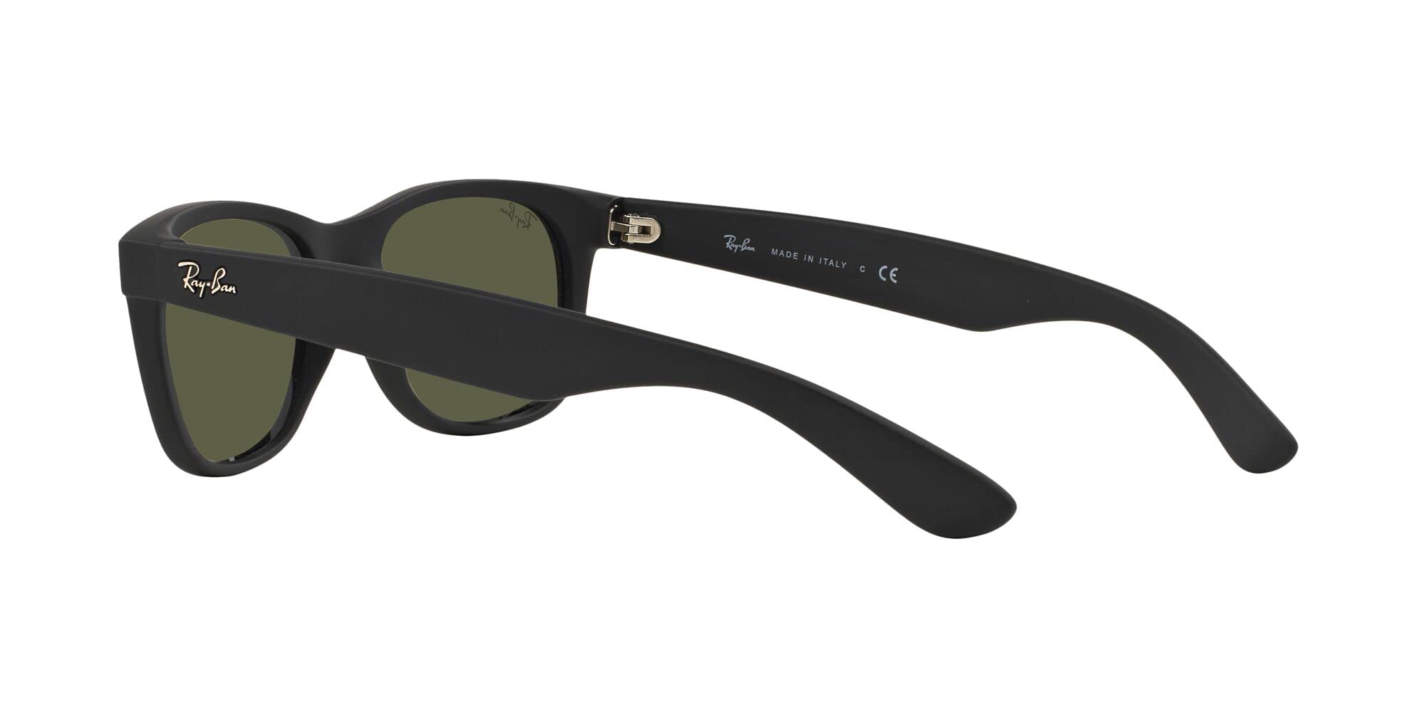 Ray-Ban RB2132 New Wayfarer Square Sunglasses, Rubber Black/Light Green Mirrored Silver, 52 mm