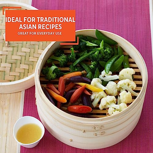 Imusa USA PAN-10015T 10" 2 Layer Traditional Asian Bamboo Steamer, 1 Piece, Tan