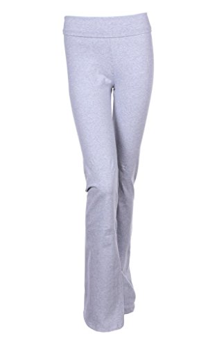 T Party Thick Cotton Yoga Pants with Fold Over Waistband, Large, Heather Gray