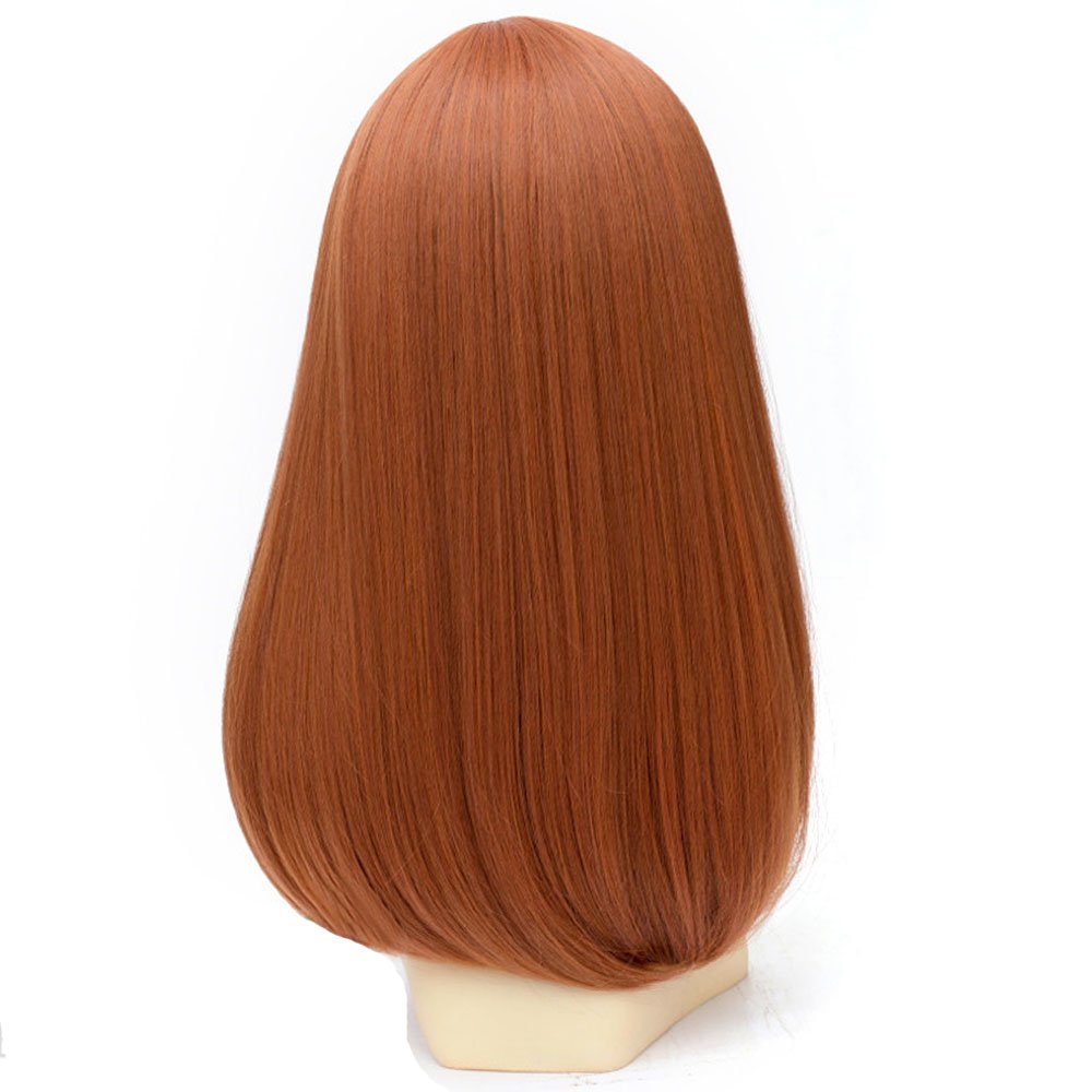 RightOn 20 Inches Dark Orange Wig Long Straight Hair Cosplay Costume Party Wig with Hairnet